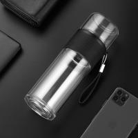 China Lightweight Clear Double Wall Glass Tea Infuser Bottle Tumbler With Filter for sale