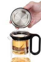 China 20oz Stainless Steel Glass Infuser Teapot With Magnetic System And PC Lid for sale