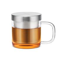China Double Wall Brewing Coffee Glass Tea Cup Stainless Steel Infuser for sale