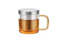 China Double Wall Brewing Coffee Glass Tea Cup Stainless Steel Infuser for sale