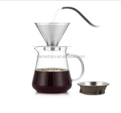 China Reusable Handblown Glass Manual Drip Coffee Pot Maker Filter Baskets for sale
