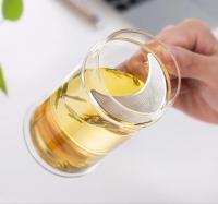 China Transparent High Borosilicate Glass Tea Infuser Cup Double Wall Tea Mug 380Ml With Plastic Lid for sale