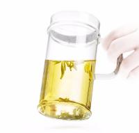 China Transparent High Borosilicate Glass Tea Infuser Cup Double Wall Tea Mug 380Ml With Plastic Lid for sale