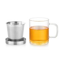 China Office Espresso Coffee Borosil Glass Tea Cups Portable 350ml With Infuser Handles for sale