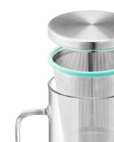 China Stainless Steel Infuser Lid Borosilicate Glass Tea Cups 450ml Dishwasher Safe for sale