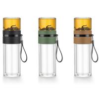 China 238ml Portable Double Wall Glass Tea Cup Mugs With Infuser And Lid for sale
