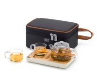 China Modern Design Elegant Glass Teapot Set with Jug Wholesale Portable Tea Tray for Travel Office Drinkware Use for sale