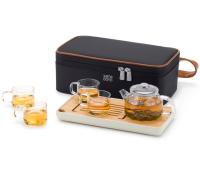 China Hot Sale Household Filter Drinkware High Borosilicate Teapot Glass Cup Set Glass Tea Pot with Tea Serving Tray for sale