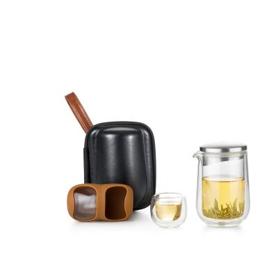 China New Design Samadoyo Portable Travel Bag Tea Set Glass Teapot Two Tea Cups Portable Tea Set with Travelling Bag for sale