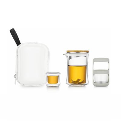 China New Design Travelling Infuser Teapot Clear Tea Share Cup and Pot Set With Tray for Outside for sale
