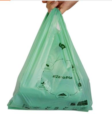 China 100% Bioplastic Plastic T Shirt Shopping Carrier PLA Plastic Bags on door handle for sale