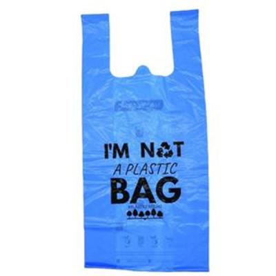 China PE Recyclable Reusable Printed Biodegradable Blue White Vest Style Plastic Carrier Bags for sale