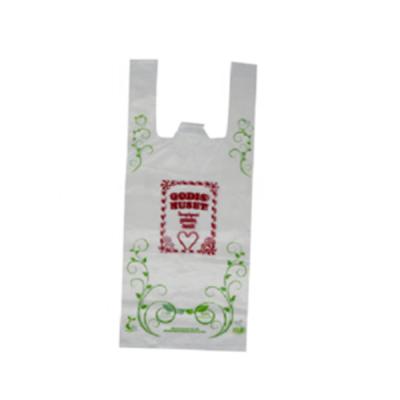 China Printed Bioplastic Shopping Bags Biodegradable T Shirt Bags With Soft Loop Handle for sale
