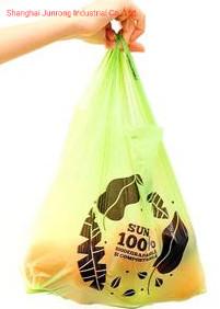 China 20X24 Eco Supermarket Poly Black Biodegradable T Shirt Bags For Packaging for sale