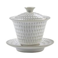 China White Porcelain Kungfu Tea Set Gaiwan with Lid and Tray Custom Logo 150ml Ceramic Tea Bowls for sale