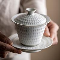 China White Porcelain Kungfu Tea Set Gaiwan with Lid and Tray Custom Logo 150ml Ceramic Tea Bowls for sale