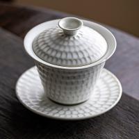 China White Porcelain Kungfu Tea Set Gaiwan with Lid and Tray Custom Logo 150ml Ceramic Tea Bowls for sale