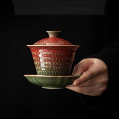 China Ceramic Opening Gaiwan Teaware Set Vintage Red Chinese Tea Cup 150ml for sale