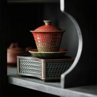 China Ceramic Opening Gaiwan Teaware Set Vintage Red Chinese Tea Cup 150ml for sale
