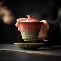 China Ceramic Opening Gaiwan Teaware Set Vintage Red Chinese Tea Cup 150ml for sale