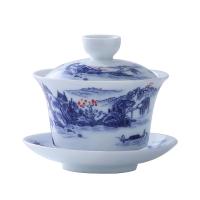 China Jingdezhen Handmade Blue and White Porcelain Gaiwan Teacup 180ml Tea Bowl Chinese Teaware for sale