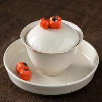 China Handmade Ceramic Persimmon Tea Tureen Gaiwan Set 150ml Kung Fu Tea Bowl Chrysanthemum Gift for sale