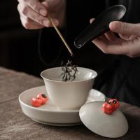 China Handmade Ceramic Persimmon Tea Tureen Gaiwan Set 150ml Kung Fu Tea Bowl Chrysanthemum Gift for sale