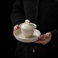 China Handmade Ceramic Persimmon Tea Tureen Gaiwan Set 150ml Kung Fu Tea Bowl Chrysanthemum Gift for sale