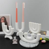 China Modern White Ceramic Candlestick Candle Holder Decorative Home Ornament Gift 10 Units MOQ for sale