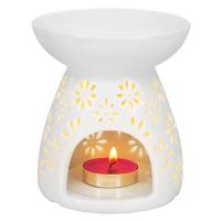 China White Glazed Ceramic Essential Oil Burner Tea Light Candle Holder 10x11.5cm for Home Decor for sale