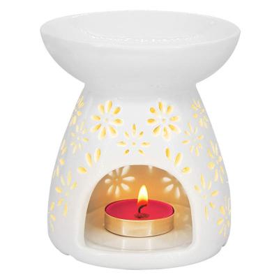 China White Glazed Ceramic Essential Oil Burner Tea Light Candle Holder 10x11.5cm for Home Decor for sale