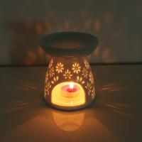 China White Glazed Ceramic Essential Oil Burner Tea Light Candle Holder 10x11.5cm for Home Decor for sale