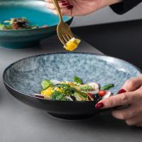 China Ceramic Pasta Bowl 25cm Irregular Shallow Plate for Salad Fruit Soup Creative Tableware for sale