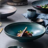 China Ceramic Pasta Bowl 25cm Irregular Shallow Plate for Salad Fruit Soup Creative Tableware for sale