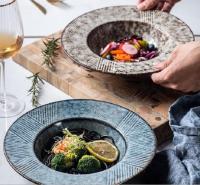 China Creative Art Relief Straw Hat Plate Japanese Ceramic Deep Plate 25.5cm for Pasta Salad for sale