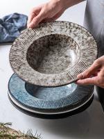 China Creative Art Relief Straw Hat Plate Japanese Ceramic Deep Plate 25.5cm for Pasta Salad for sale