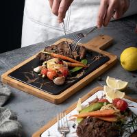 China Marble Ceramic Charger Plate Set 28x17 cm with Bamboo Heat Pad Handle Dinner Platter for sale