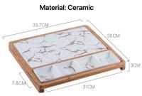 China Marble Ceramic Steak Plate with Bamboo Tray 33.7x30x31cm Divided Serving Plate for Restaurant Kitchen for sale