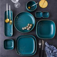 China Retro Green Ceramic Tableware Bowl 10 Inch Square Plate for Restaurant Hotel Household Dinner Salad for sale