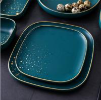 China Retro Green Ceramic Tableware Bowl 10 Inch Square Plate for Restaurant Hotel Household Dinner Salad for sale
