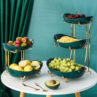China Nordic 3 Tier Ceramic Candy Serving Plate Set with Metal Stand Fruit Basket 12 Sets for sale
