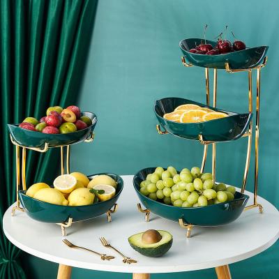 China Nordic 3 Tier Ceramic Candy Serving Plate Set with Metal Stand Fruit Basket 12 Sets for sale