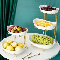 China Nordic 3 Tier Ceramic Candy Serving Plate Set with Metal Stand Fruit Basket 12 Sets for sale