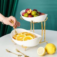 China Nordic 3 Tier Ceramic Candy Serving Plate Set with Metal Stand Fruit Basket 12 Sets for sale