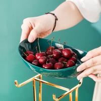 China Nordic 3 Tier Ceramic Candy Serving Plate Set with Metal Stand Fruit Basket 12 Sets for sale