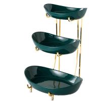 China Nordic 3 Tier Ceramic Candy Serving Plate Set with Metal Stand Fruit Basket 12 Sets for sale