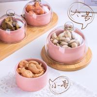 China Large Ceramic Salad Dessert Bowl Set with Bamboo Tray and Glass Lid 39.9cm for sale