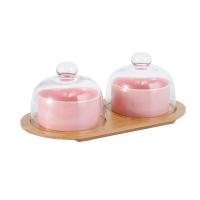 China Large Ceramic Salad Dessert Bowl Set with Bamboo Tray and Glass Lid 39.9cm for sale