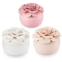 China Modern Nordic Ceramic Candle Jar with 3D Flower Lid 11.5x8.9cm 6.7oz for sale