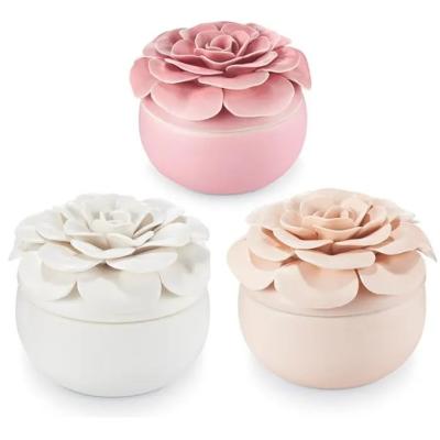 China Modern Nordic Ceramic Candle Jar with 3D Flower Lid 11.5x8.9cm 6.7oz for sale